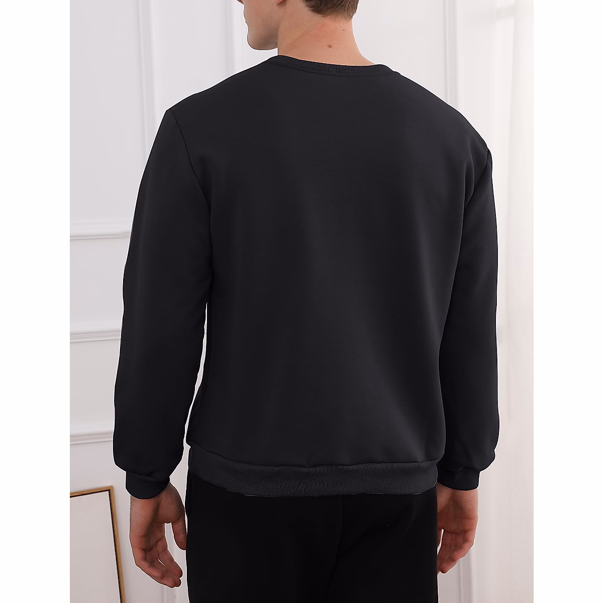 Gihuo Men's Warm Crewneck Sweatshirt Winter Sherpa Lined Fleece Sweatshirt Athletic Pullover Tops Loungewear (Black, XL)