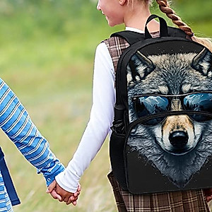 DMOYALA Black School Backpack for Kids Boys Wolf Print School Bag Cool Girl Wolf Backpack with Zipper Lightweight School Bag Casual Daypack Easy Clean Backpack 17Inch Large Bookbag,Wolf Pattern Color4