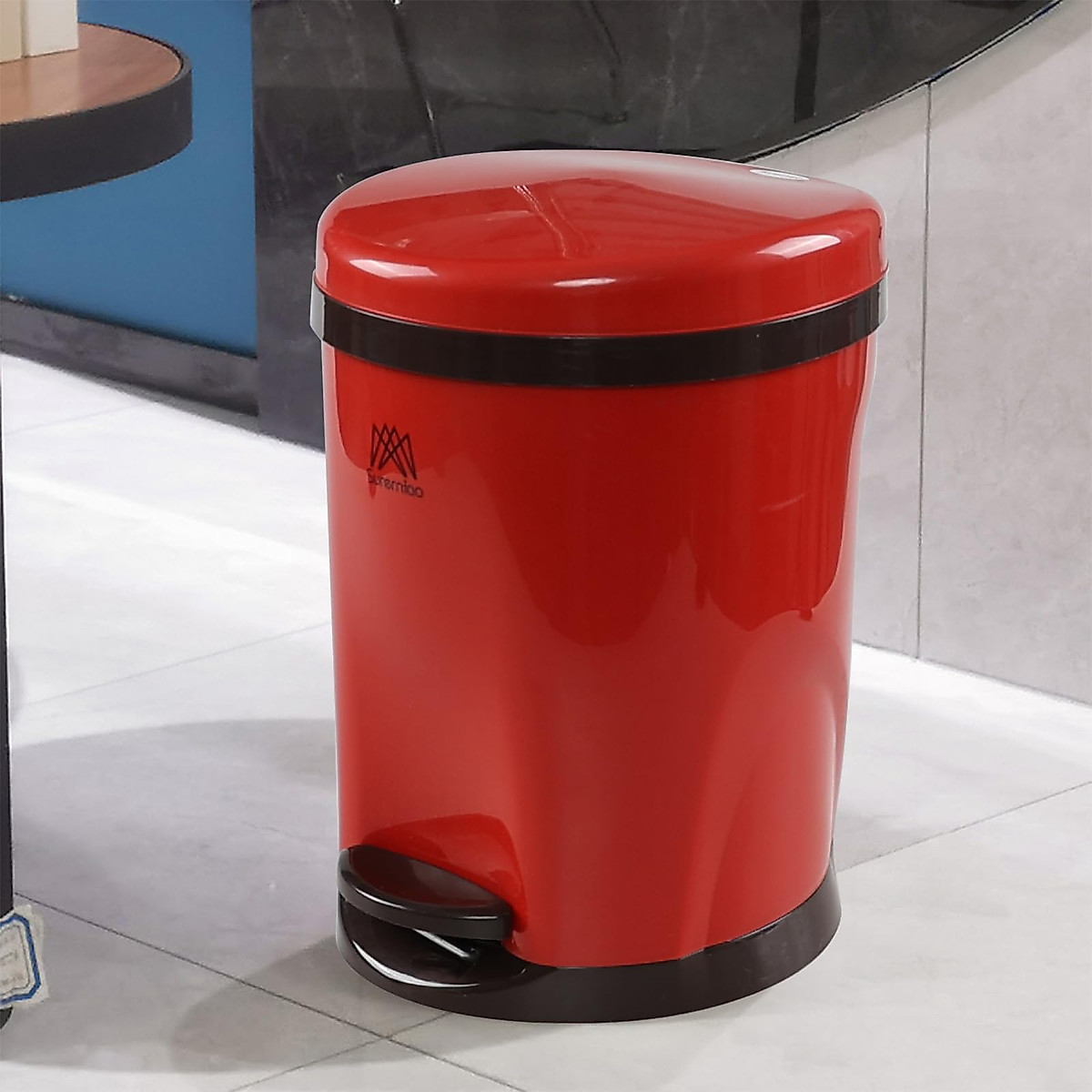 Easymanie 1.8 Gallon Round Pedal Trash Can, Small Waste Basket with Lid, Red Bathroom Garbage Can
