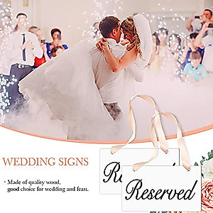 Blulu 6 Pieces Wooden Reserved Signs Hanging White Wood Signs Wedding Chair Seating Handmade Signage Rustic Style Wood Signs, 1 roll Light Coffee Color Ribbon for Wedding and Restaurant Use