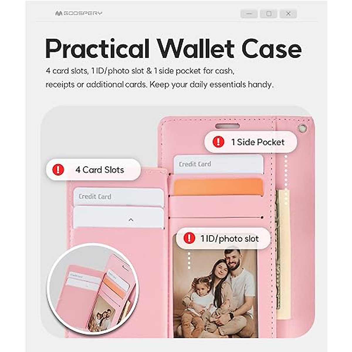 GOOSPERY Rich Wallet Compatible with iPhone 15 Plus, Extra Card Slot Flap Functional & Fashionable Stylish PU Leather Flip Card Holder Phone Cover - Hot Pink