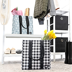 Stola Market Tote – Water Resistant, Wipe Clean Collapsible Tote Bag – Food Grade Grocery Bag – Ideal for Picnics, Outdoor Concerts, Leisure or Work,Gingham Check