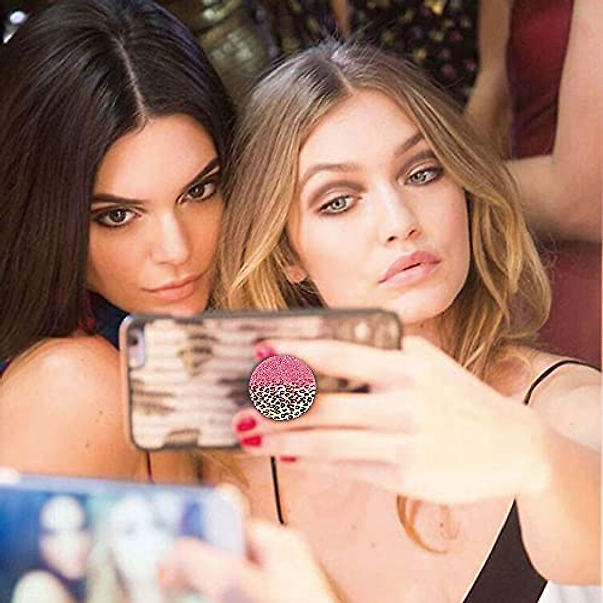 4 Pack Cell Phone Stand，Multi-Function Cellphone Foldable Finger Grip Holder for Smartphone and Tablets - Rose Gold Marble Pink Leopard