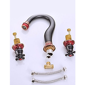 SJQKA-Faucet All copper, black bronze, three piece basin, hot and cold water faucet, double three hole platform, basin art head