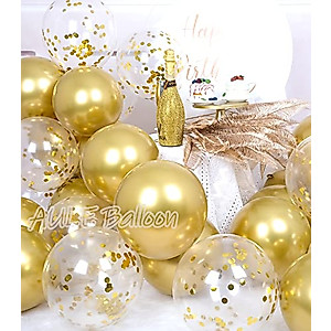 AULE Party Balloons Pack of 42 - Metallic Gold Balloons & Gold Confetti Balloons and 64ft Ribbons - 12 Inch Balloons Decorations Set
