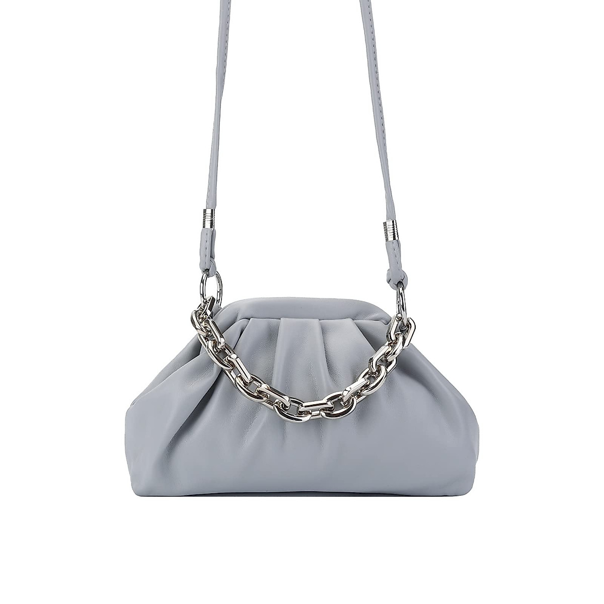 Women's Chain Link Cloud Clutch Bag Dumpling-Shaped Pouch Purse Handbag Ruched Chunky Chain Link Shoulder Handbags (LIGHT GREY)