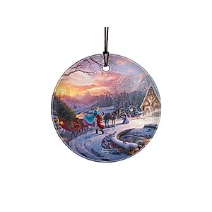 Disney – Cinderella – Bringing Home The Tree – Thomas Kinkade Studios - 3.5” Starfire Prints Hanging Glass Print Accessory – Officially Licensed Collectible | Complimentary Velveteen Gift Bag