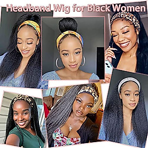 Kachanaa Kinky Headband Wigs for Black Women Natural Glueless Synthetic Yaki Straight Wigs for Women 22 Inch (1B#)