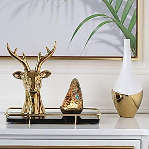 PuTwo Decorative Tray Black Marble Tray with Polished Gold Metal Handles Jewelry Tray Handmade Catchall Vanity Tray for Dresser Bathroom Vanity Table Bar Ideal Gift for Birthday Christmas - Black