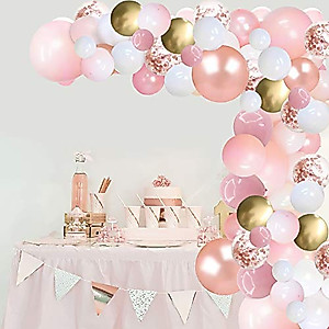 Pink and Gold Balloons Garland Arch Kit, 104pcs Rose Gold Confetti and White Metallic Gold Balloon for Girl Baby Shower Wedding Birthday Party Decorations
