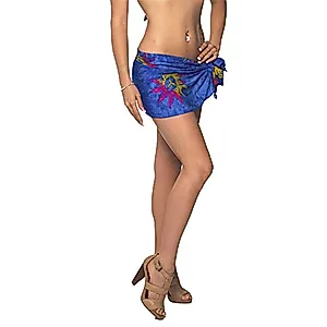1 World Sarongs Womens Sun Half/Mini Swimsuit Cover-Up Sarong in Blue