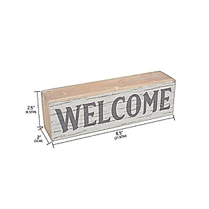 Welcome Decorative Tabletop Block Signs, 8.5” x 2” x 2.5” Solid Wood Wall Decor Signs for Kitchen, Dining Room, Living Room