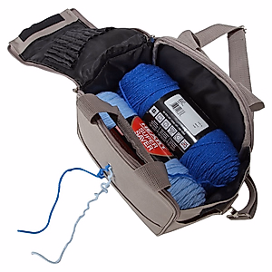 Home-X Portable Canvas Yarn Bag, Features a Hole for Yarn in Use, Grey