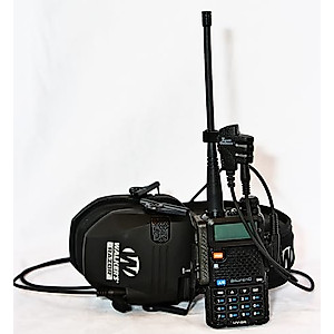 Push-to-Talk 2-Pin K1 Cable with Aux Audio Adapter - PTT Button for BaoFeng and Kenwood Radios - Compatible with 3.5mm Headsets and Auxiliary Inputs, Great with Electronic Earmuffs