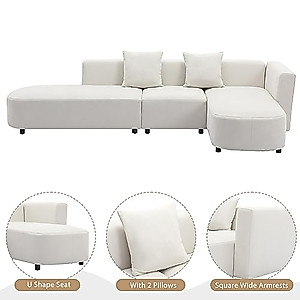 CALABASH Modern L Shaped U Style Seat Couch, Left Facing Sectional Modular Sofa, Convertible Upholstered 3-5 Seater Couches with 2 Pillows for Living Room, Bedroom, Office (White, L-Shaped)