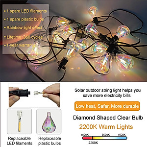 ZOTOYI 27FT Solar String Lights Outdoor Waterproof, Solar Powered Patio Lights with 12+1 Diamond Shaped Bulbs, Shatterproof LED String Lights for Home Yard Pergola Wedding Garden Party, 2200K