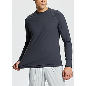 baleaf Men's Fleece Thermal Long Sleeve Shirt Cold Weather Workout Tops Moisture Wicking Running Shirt Dark Grey L