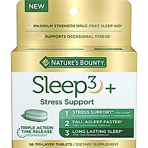 Nature's Bounty Stress Support Melatonin by Sleep3, 10mg, Tri-Layered Tablets, 56 Count