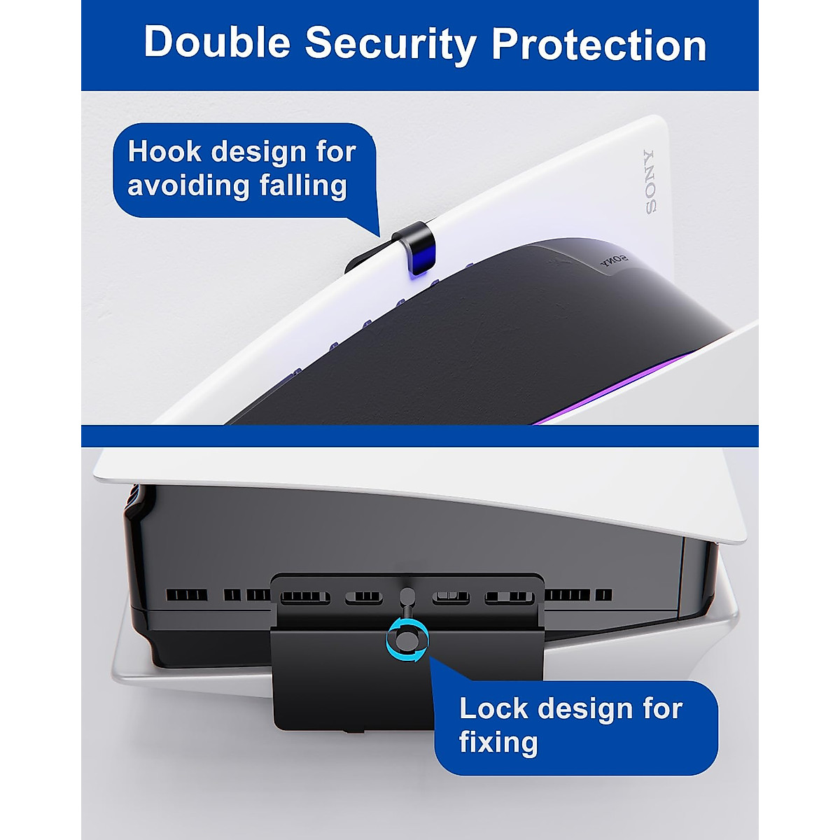 PS5 Wall Mount for PlayStation 5 Disc Edition and Digital Edition (Mount The Console on Wall Near or Behind TV with Invisible Design), Including 2 Accessories Holders (Black) - Not for PS5 Slim