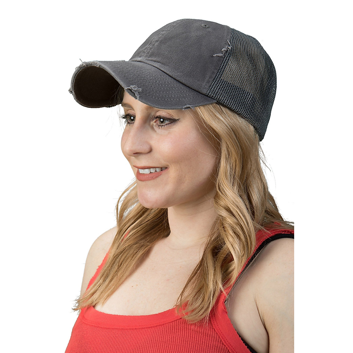 Funky Junque Distressed Low Profile Vintage Polo Style Trucker Dad Hat - Dark Grey