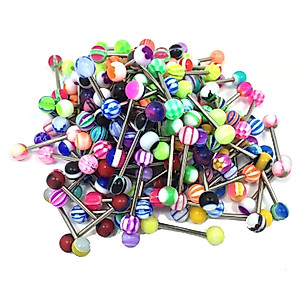 Honbay 100 Mix Pack 50Pc 14G Belly Button Rings and 50Pc 14G Tongue Ring Barbells Kit
