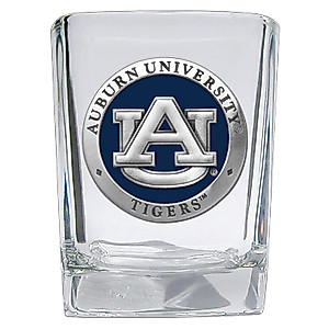 Heritage Pewter University of Auburn Square Shot Glass | Hand-Sculpted 1.5 Ounce Shot Glass | Intricately Crafted Metal Pewter Alma Mater Inlay
