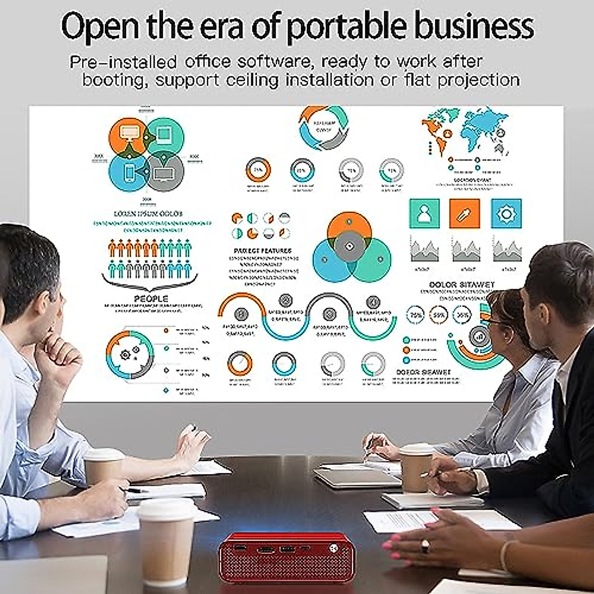 AMOOWA Mini Projector with WIFI and Bluetooth for iphone , 200ANSI DLP Mini Pocket Pico Projector - Built in Rechargeable Battery & Speaker, 1080P Support Portable Wireless LED DLP Movie & Video Gold