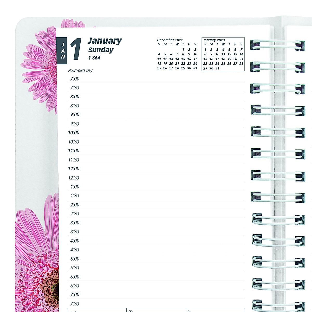 Brownline 2023 Pink Essential Daily/Monthly Planner, Appointment Book, 12 Months, January to December, Twin-Wire Binding, 8" x 5", Pink Daisy (CB634G.05-23)