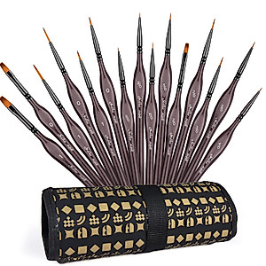 Golden Maple Miniature Paint Brushes, 15PC Small Paint Brushes Micro Model Detail Paint Brush Set, Fine Detailing for Acrylic, Oil, Watercolors & Paint by Number, Citadel, Figurine (Brown)