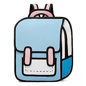 3D Jump Style 2D Drawing Anime Cartoon Backpack, Cartoon Cute Comic Backpack, Shoulder Bag Comic Bookbag for Girls Boy Gifts (Light blue)