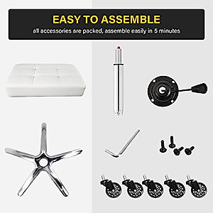 WKWKER Heavy Duty Rolling Stool with Wheels Hydraulic Swivel Adjustable Rolling Stool Ergonomic Thick Leather Rectangle Seat Stool Chair for Kitchen Drafting Lab Office Salon Message Stool – White