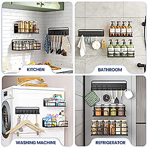 SEIRIONE Magnetic Spice Racks for Refrigerator with 8-Hook Rack,3-Piece Set Seasoning Organizer,2 In 1 Design Spice Rack Organizer,Soid Magnetic Shelf as Seasoning Rack for Kitchen, Bathroom,Laundry