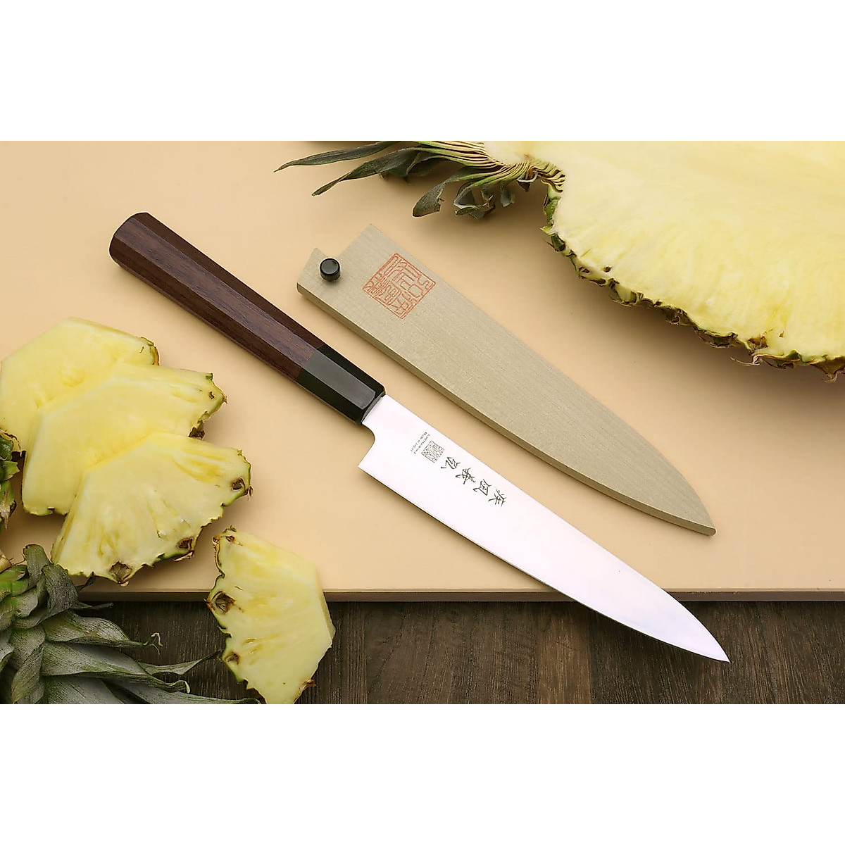 Yoshihiro Inox Stain-resistant Aus-8 Steel Ice Hardened Petty Utility knife Shitan Handle 6" (150mm)