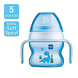 MAM Starter Cup (1 Count), MAM Sippy Cup, Drinking Cup with Extra-Soft Spill-Free Spout and Non-Slip Handles, for Boys 4+ Months, Five Ounces, Blue