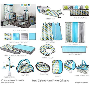 Bacati Collapsible Storage Hamper, Elephants, Aqua/Lime/Grey, One Size