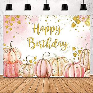 MEHOFOND Pumpkin Birthday Party Decorations Backdrop Gold Pink Pumpkin Girl Birthday Party Decor Supplies Photography Background Banner Dessert Table Photo Booth Studio 10x7ft