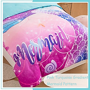 ZRNBAST Toddler Bedding Sets for Girls 4 Pcs Mermaid Tail Toddler Comforter Set Pink Turquoise Gradient Rainbow Colorful Toddler Bedding for Girl Bed, Pink Blue Fish Scale