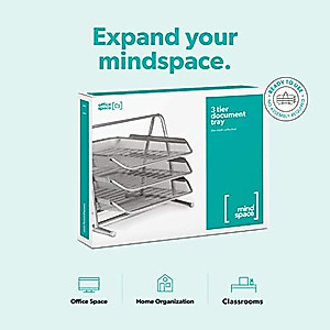 Mindspace Desk Organizer Paper Tray with 3 Tier Desktop File Organizer | Office Organizer & Stacking File Holder, Document Organization for Desk | The Mesh Collection, Silver