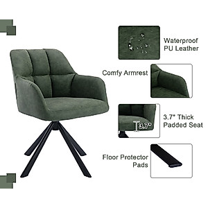Shunzhi Modern Leather Desk Chair Swirl Office Chair No Wheels Comfy Computer Task Chair Metal Legs Upholstered Accent Arm Chair for Living Room/Bedroom/Small Spaces/Home Office, Green