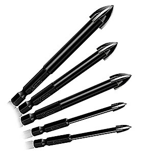MOOKEENONE 6Pcs* Drill Bits, Tipped Ceramic Tile Cutter with 1/4" Hex Shank Triangle Hole Drill for Concrete Wall Glass