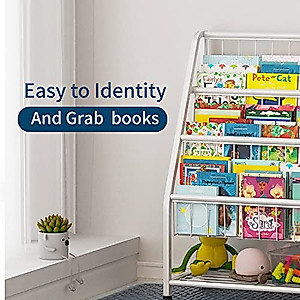 JAQ Bookshelf for Toddlers, 4-Tier Metal Kids Bookshelves Rack with Toy Storage Organizer in Bedroom Study Room Playrooms Nursery for Infants Baby Young Children (4-Tier/ 25.7inch, White)