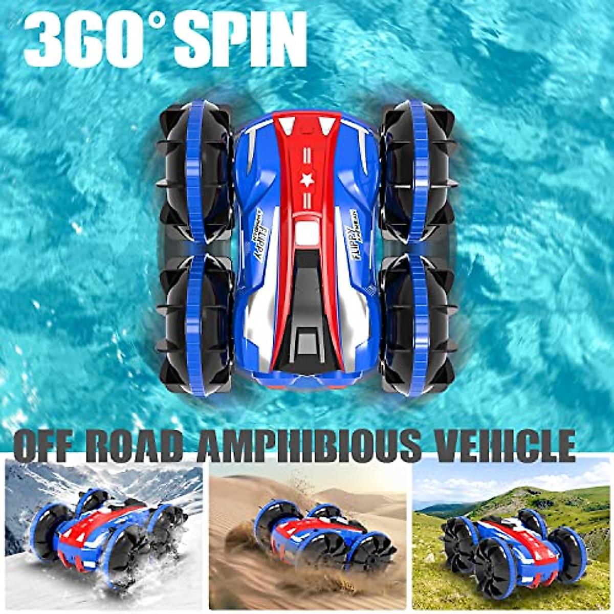 VOLANTEXRC Toys for 6-12 Year Old Boys, Amphibious RC Car for Kids, 2.4Ghz Remote Control Boat Waterproof 4WD Stunt Car, Gifts for Birthday, Christmas, Boys and Girls