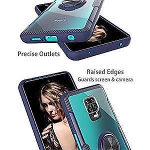 QSEEL for Xiaomi (Redmi Note 9S /Redmi Note 9 Pro/Redmi Note 9 Pro Max) Clear Ring Armor Case, Shockproof Cover Defender Combined with Soft TPU Rim, Crystal Acrylic Panel and Built-in Holder (Blue)