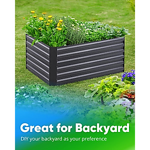 Quictent Galvanized Raised Garden Bed 8x4x1 Ft w/ 4 Tomato Cages Metal Planter Box Kit Planting Vegetables Fruits Herbs Flowers Bottomless Backyard Patio Weed Barrier Included Upgraded Wing Nuts