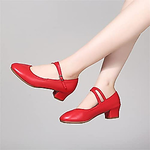 Women's Latin Dance Shoes Strappy Party Ballroom Character Shoes Low Heel Soft Bottom,Red,7