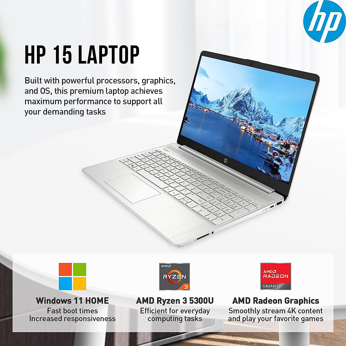 HP 15 Laptop Computer College Students, Ultra Thin Light Notebook PC Laptop 15.6 Inch, 4-core AMD Ryzen 3, 16GB RAM 512GB SSD, Lifetime Microsoft Office Windows 11, 10-key Number Pad Webcam HDMI USB-C