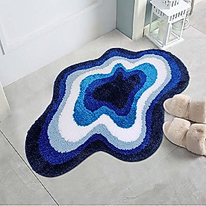 Seavish Cute Cloud Bathroom Rugs Non Slip Washable Soft Shag Novelty 2'x3' Area Rug Blue White Abstract Bath Shower Mat Kids Nursery Rug Door Mat Entryway Rug Room Decor for Bedroom Playroom Restroom