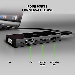 Belkin USB C Video Adapter, 4-in-1 MultiPort Adapter - USB C Video Adapter For MacBook Pro, MacBook Air, iPad Pro & Mac Mini - HDMI, VGA, DisplayPort, Or DVI Video Display W/ Tethered USB C Cable