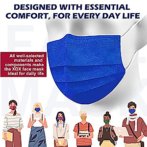 XDX Disposable Face Masks Individually Wrapped, 50PCS Face Mask for Women Men 3-Ply Protective Breathable Multicolored Design for Adults (50PCS, 5 Colours)