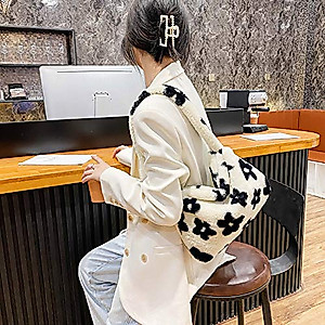 Aktudy Shoulder Bags for Women Girls Plush Animal Pattern Underarm Bag Top-handle Handbag